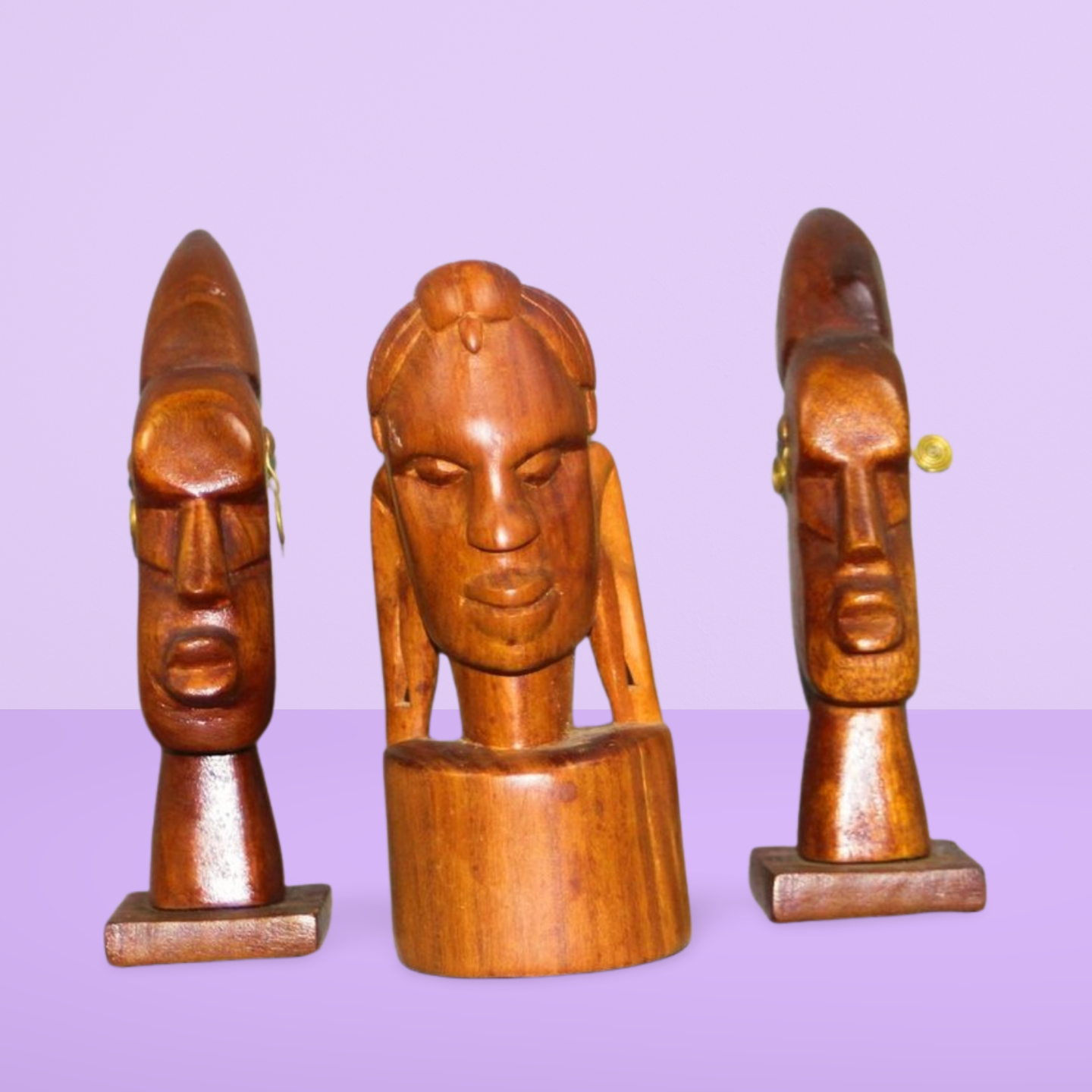 3 Carved Tribal Figure Head Statues | Goodwill Niagara