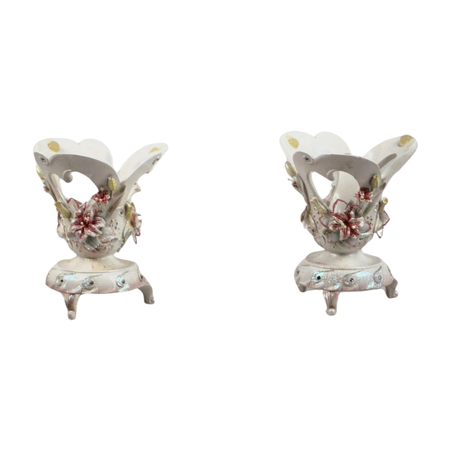 Two Articulately Designed Glass Globe Holders Outlayed With Floral ...